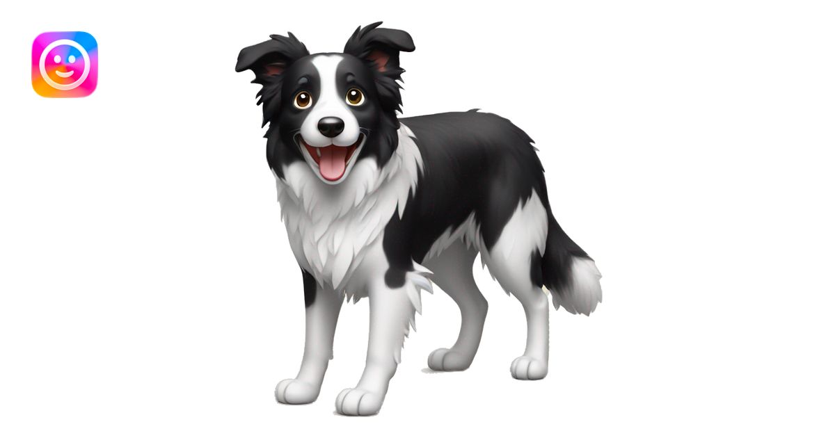 A cute Border Collie with its two front legs raised and smiling emoji ...