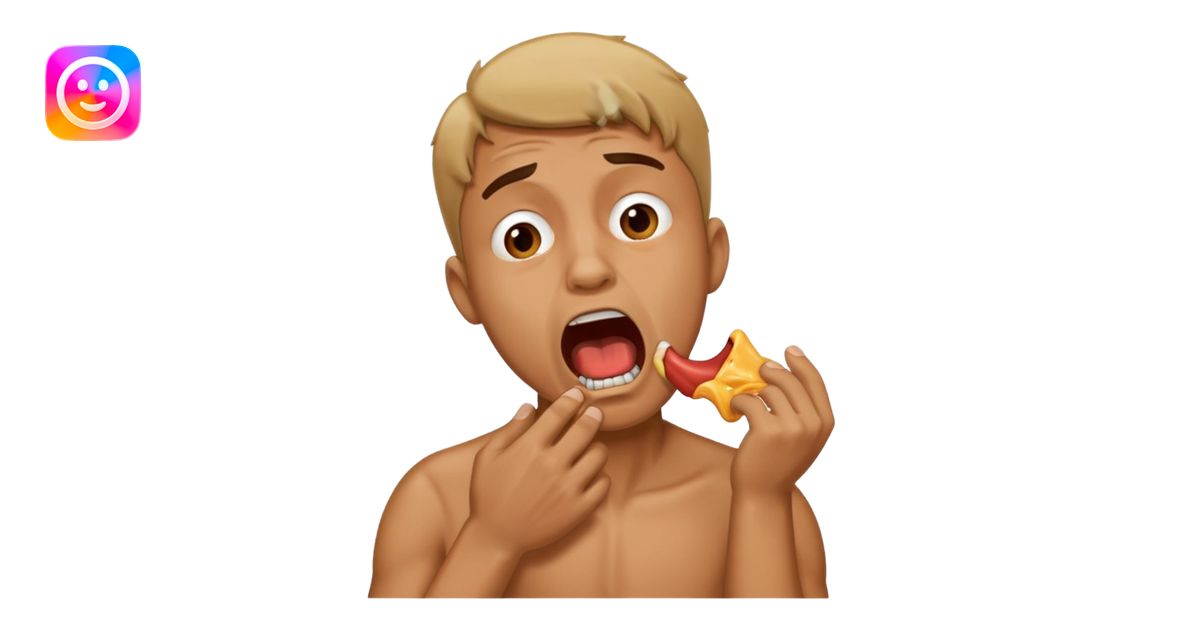 man in distress with mouth open chocking himself emoji | AI Emoji Generator