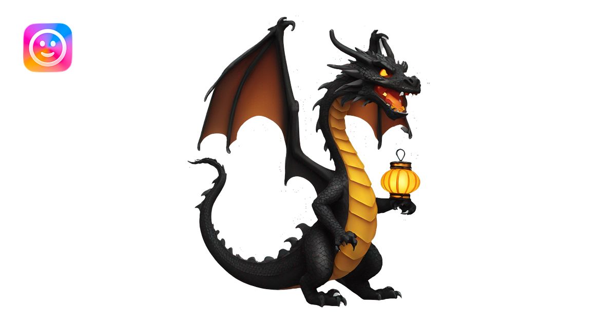 Black Dragon with lanterns on its tail emoji | AI Emoji Generator