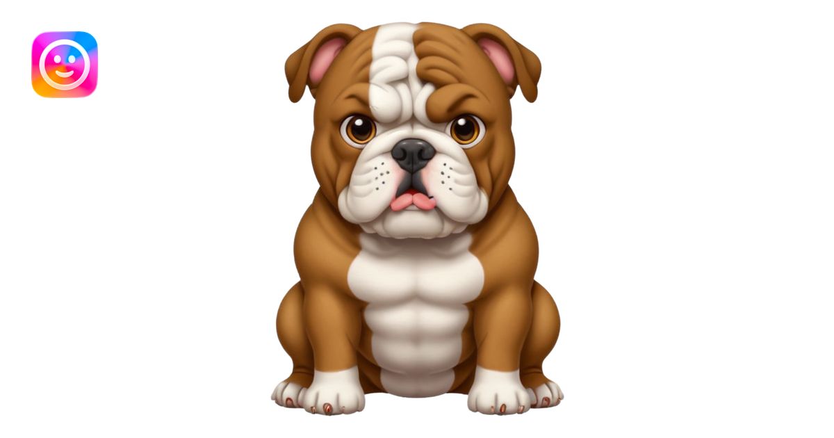 bulldog ingles atrigado cafe oscuro con blanco emoji | AI Emoji Generator