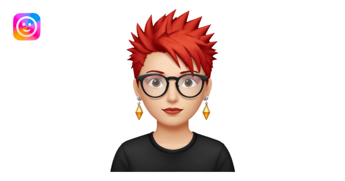 red spiky hair with glassess and earrings emoji | AI Emoji Generator