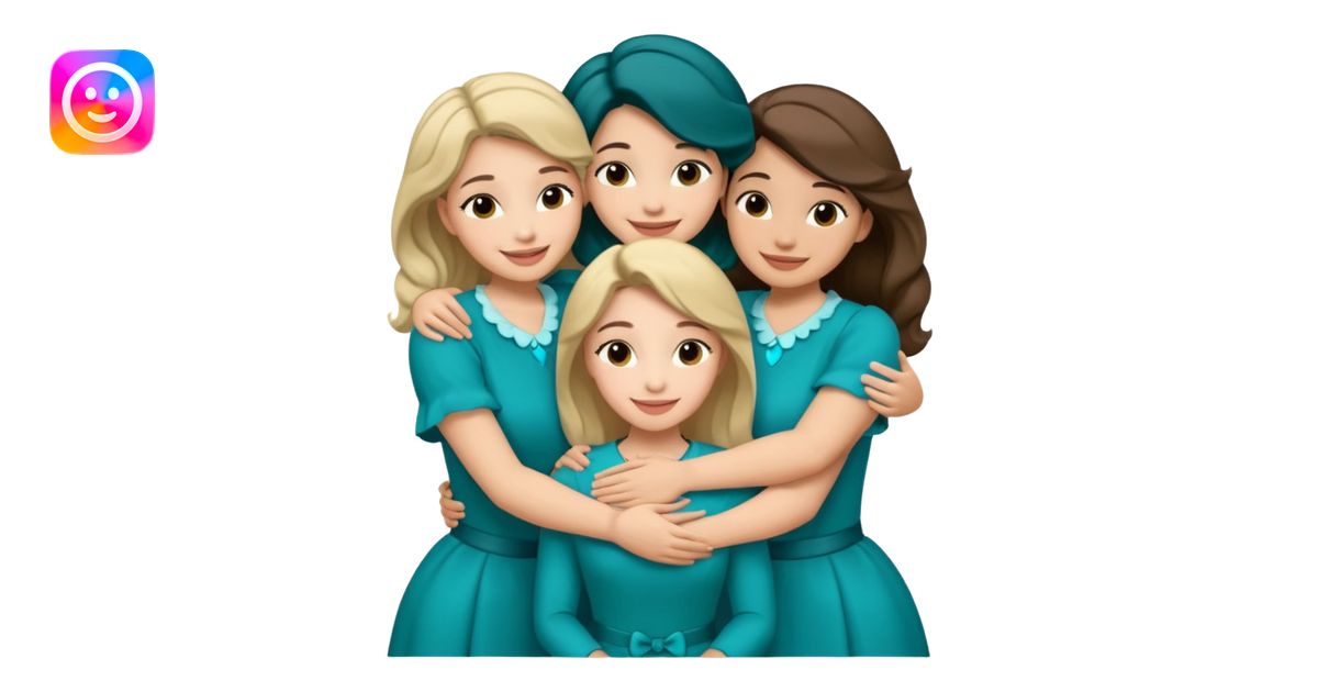 Teal group hug with Belles wording emoji | AI Emoji Generator