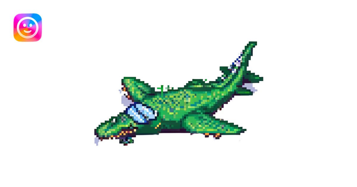 pixel art green crocodile flying next to a cartoon airplane, retro game ...