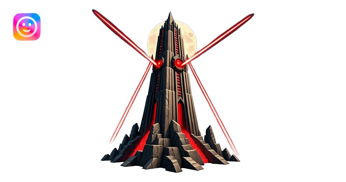Barad Dúr from Lord of the Rings, Dark, giant Tower, with red laser ...