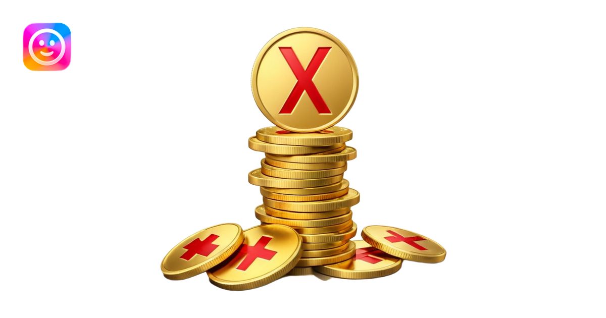 A stack of shiny gold coins without any symbols on top, crossed by a ...