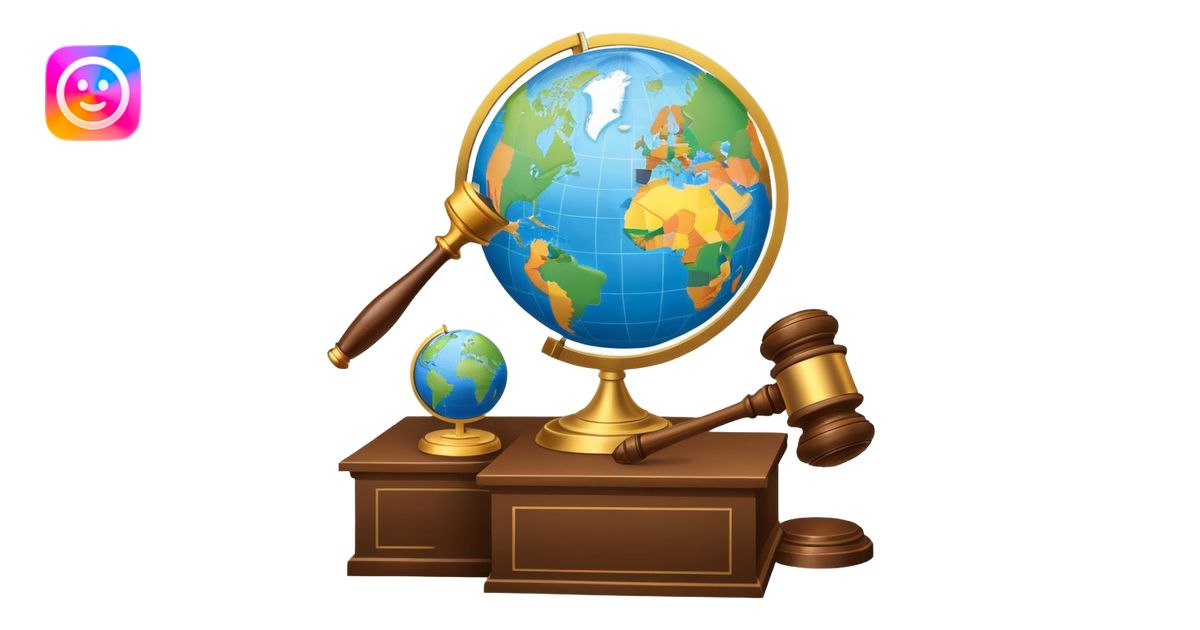 An icon featuring a globe with a gavel and a political map, symbolizing ...