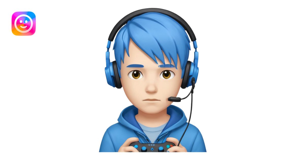 Boy gamer with headset, blue hair emoji | AI Emoji Generator