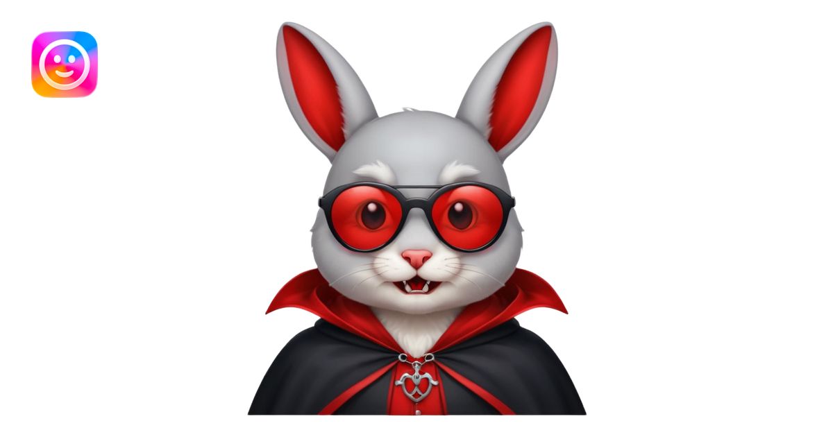 Vampire animal, bunny in red collar cloak, red eye, fangs, sunglasses ...