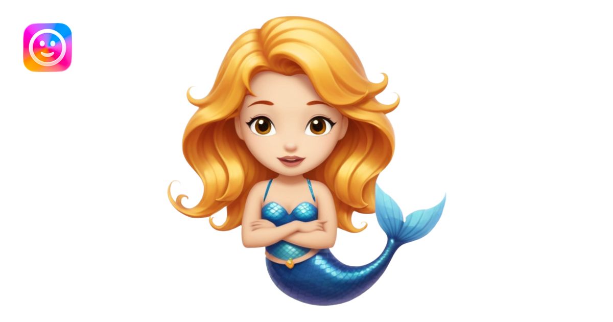A cute mermaid emoji with a naughty face, looking coy and mischevious ...