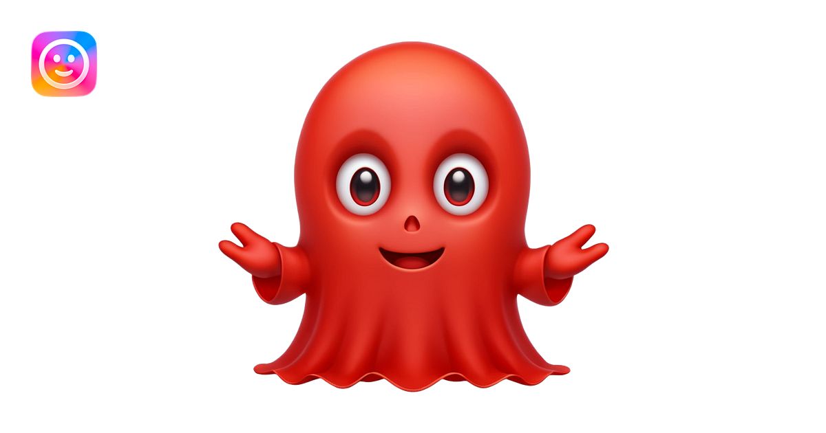 Cute red ghost character with big adorable eyes and a small smile emoji ...