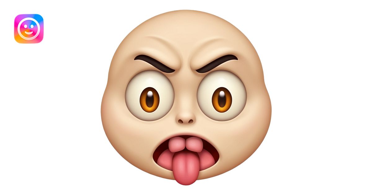 A face emoji with its tounge out but the eyes are evil and kind of ...