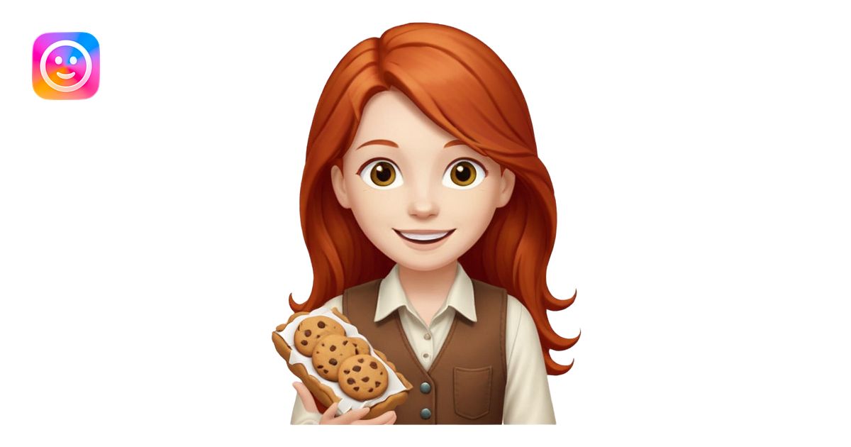 white girl scout with red long hair selling cookies with a brown vest ...