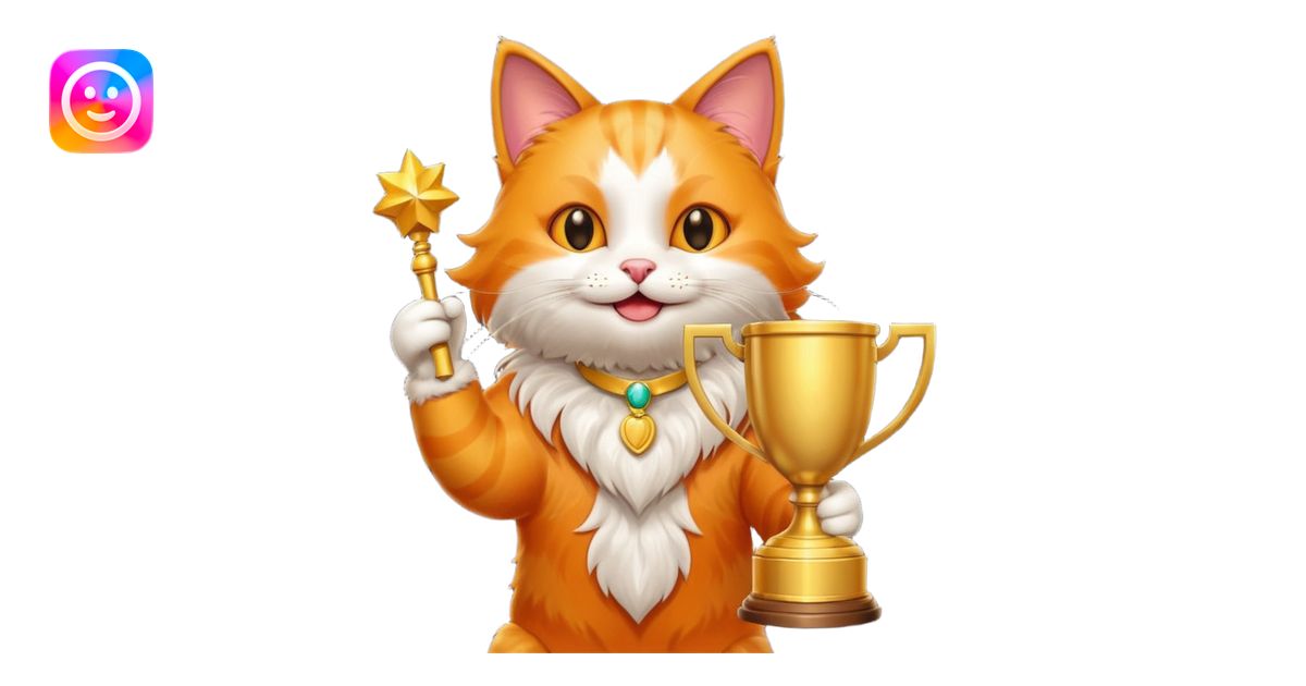 happy cat next to a giant trophy emoji | AI Emoji Generator