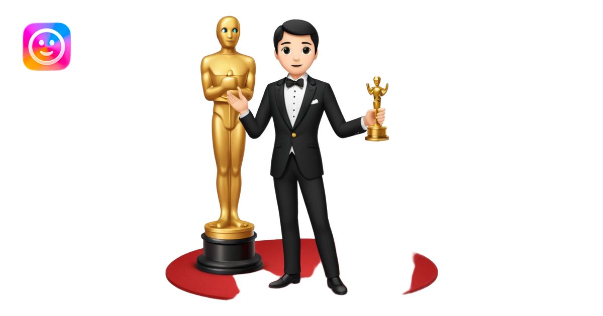 an actor standing on a red carpet with a formal tuxedo, with an oscar ...