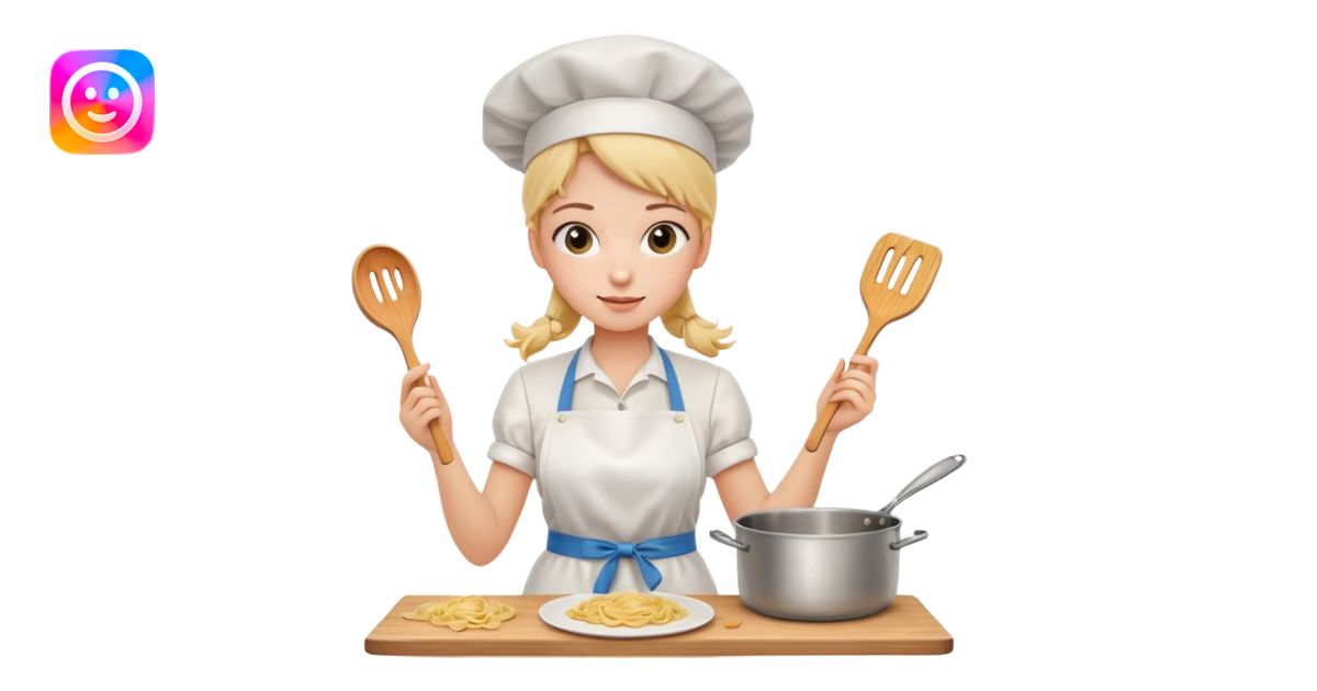 Girl cooking pasta for the first time emoji | AI Emoji Generator
