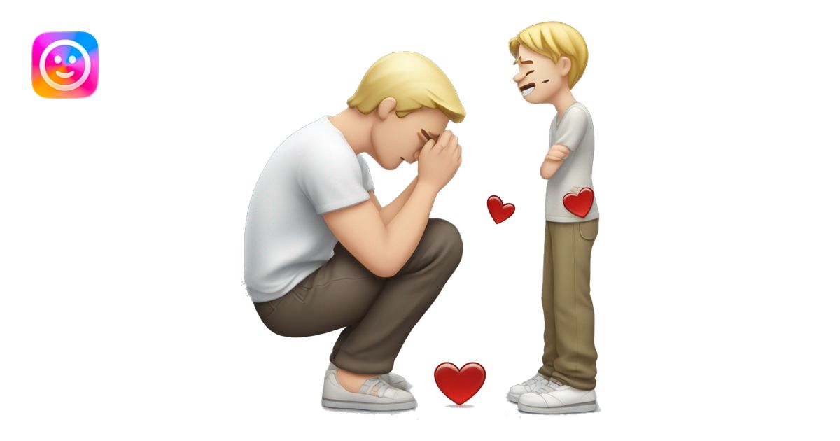 A white-skinned man kneeling and crying, trying to mend his girlfriend ...
