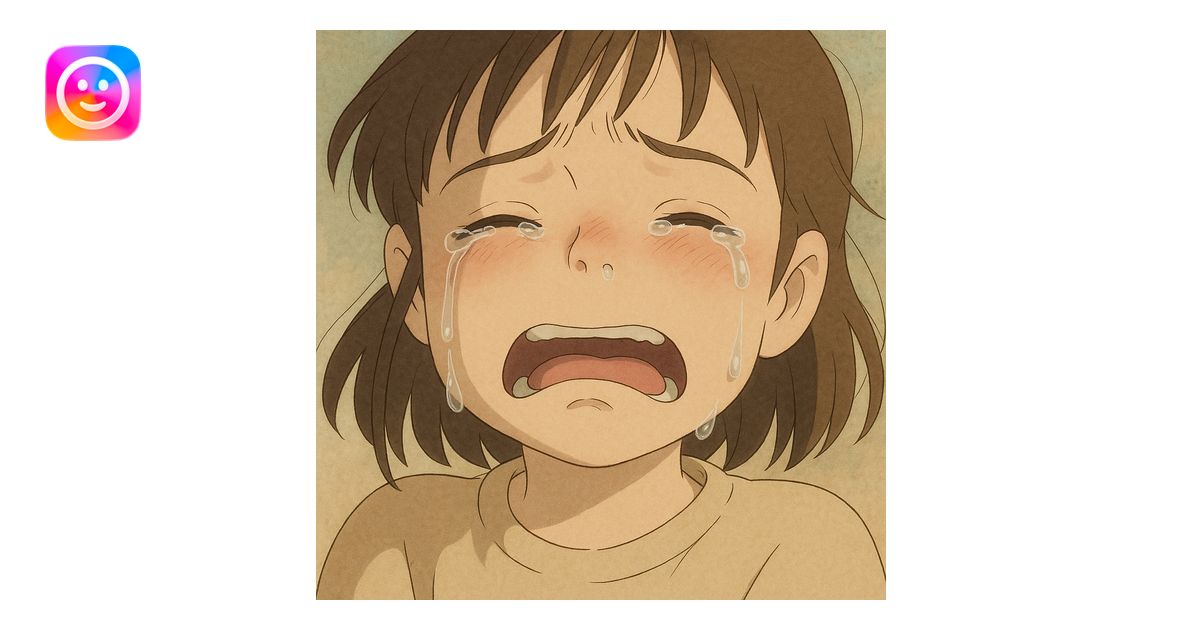crying face, ghibli style illustration | AI Emoji Generator