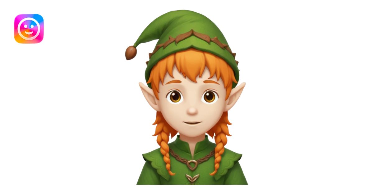 Orange Haired Elf, Elf boy with orange ponytail and acorn hat emoji ...