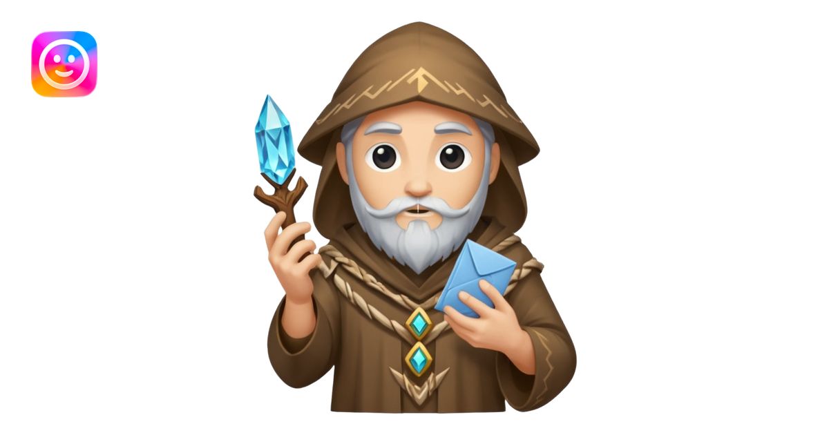 crystal druid character holding rune envelope emoji | AI Emoji Generator