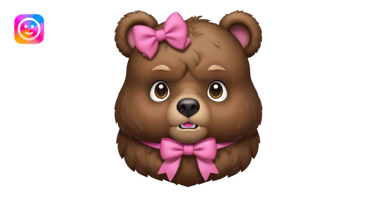 frowning bear with a pink bow, portrait, bust up emoji | AI Emoji Generator