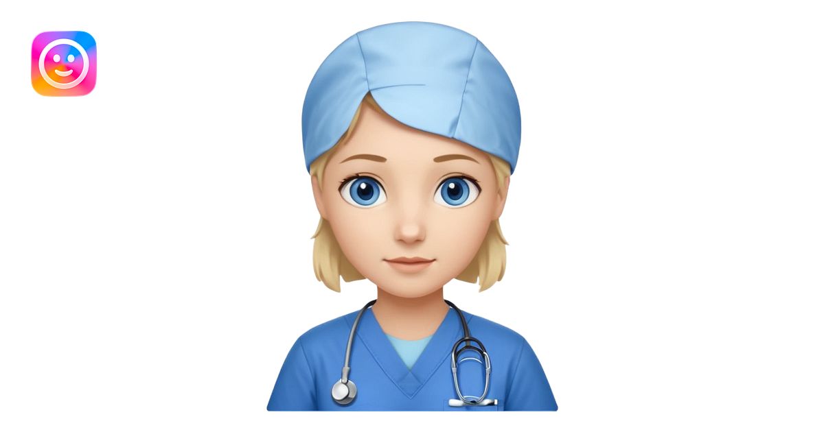 Nurse blue eyes short blond blue scrubs no hat emoji | AI Emoji Generator