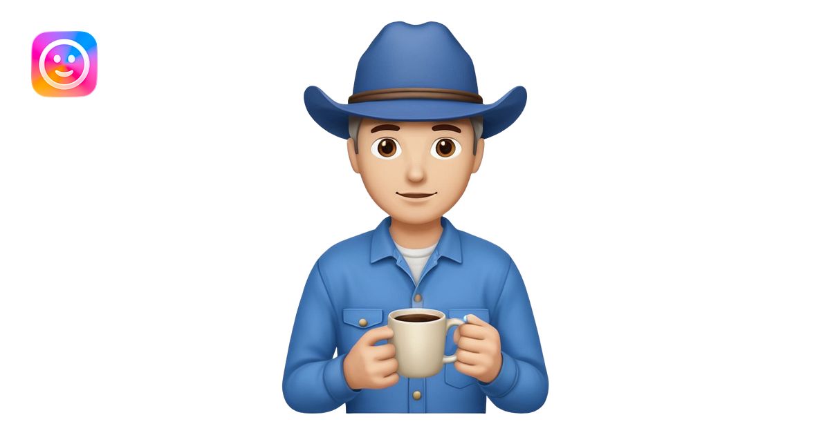 Ranch hand with blue hat and coffee mug emoji | AI Emoji Generator