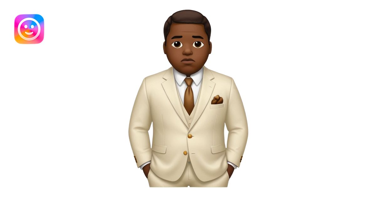 Biggie Smalls with dark brown hair, ivory outfit emoji | AI Emoji Generator