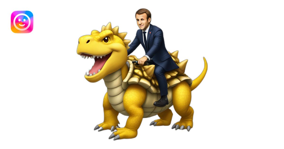 Emmanuel Macron riding a koopa emoji | AI Emoji Generator
