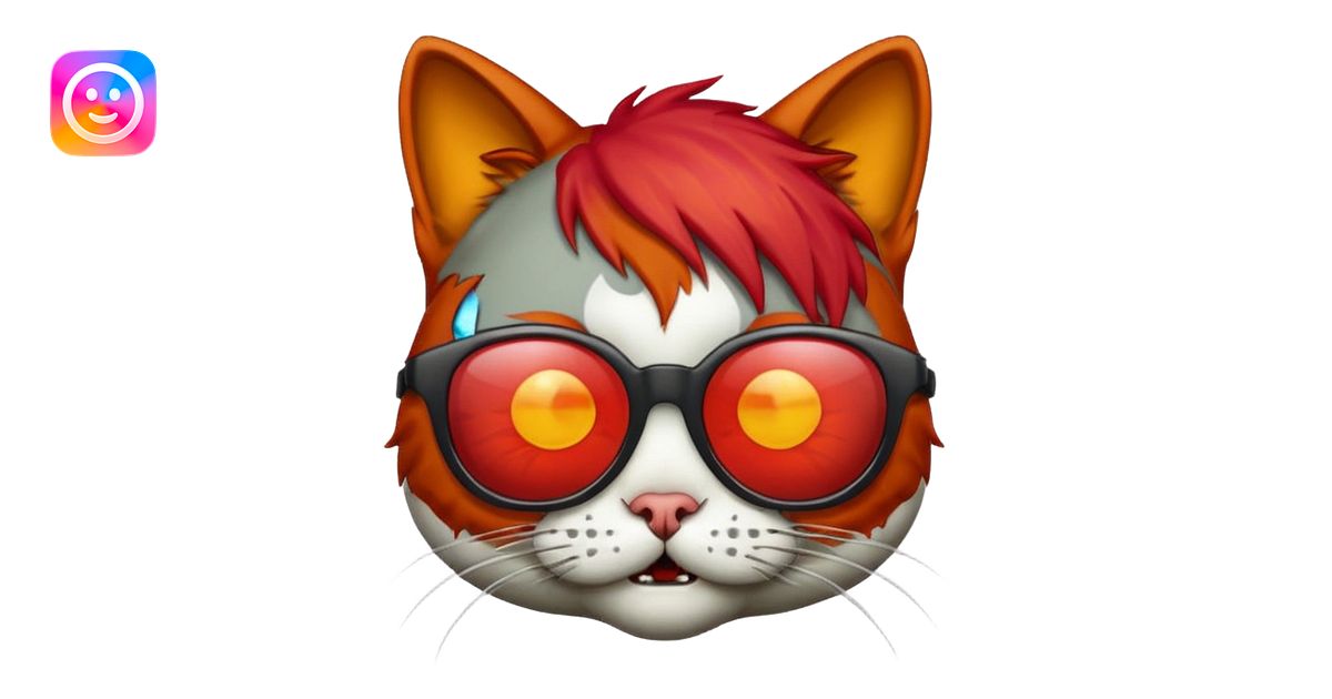 Zombie cat with red hair and sun glasses face emoji | AI Emoji Generator