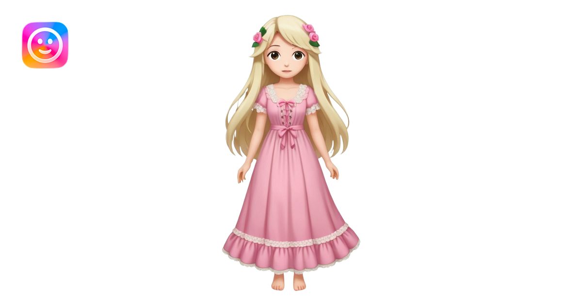 pastel anime woman with pink and white lace cottage dress full body and ...