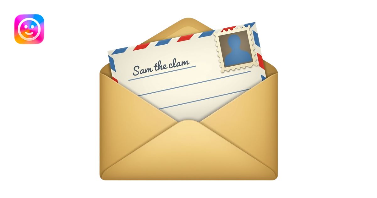 Envelope, name, Sam the clam, address, corner, and stamp emoji | AI ...