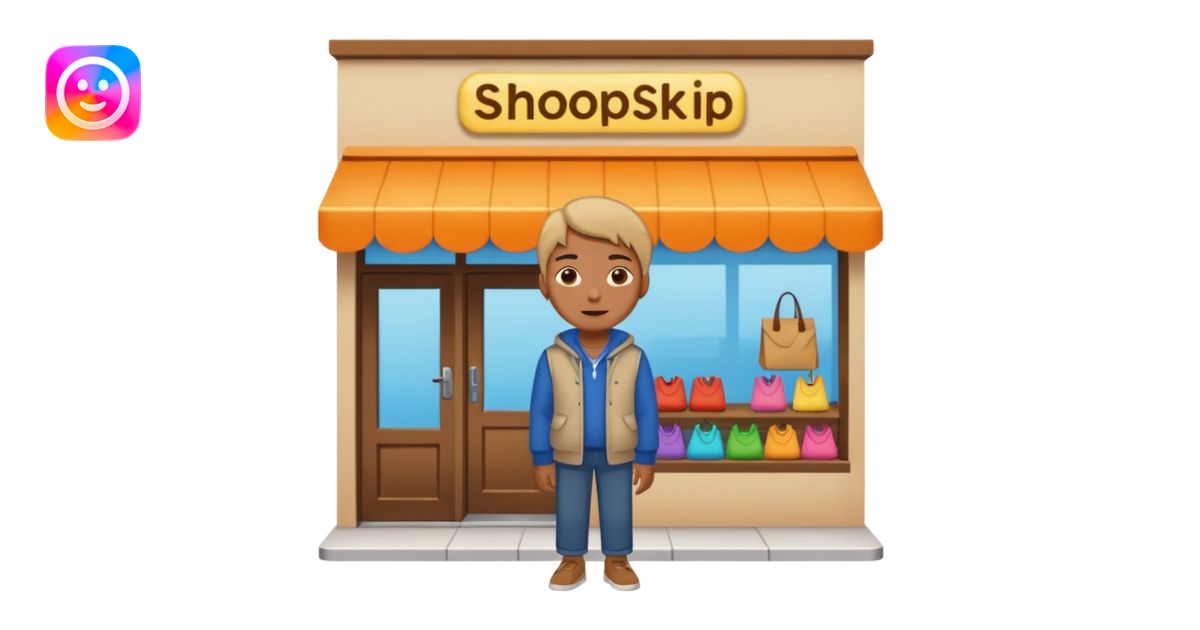grown 2D line-drawn character + small bright shop emoji | AI Emoji ...