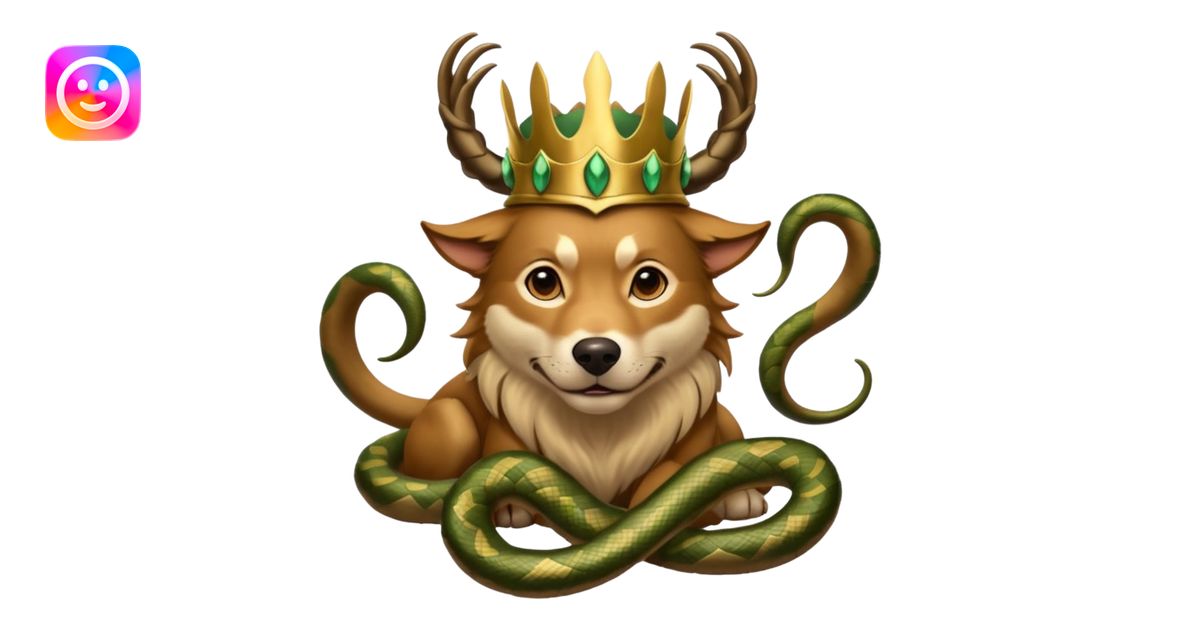 loki god of mischief as a dog. he as snakes. he wears a horned crown ...