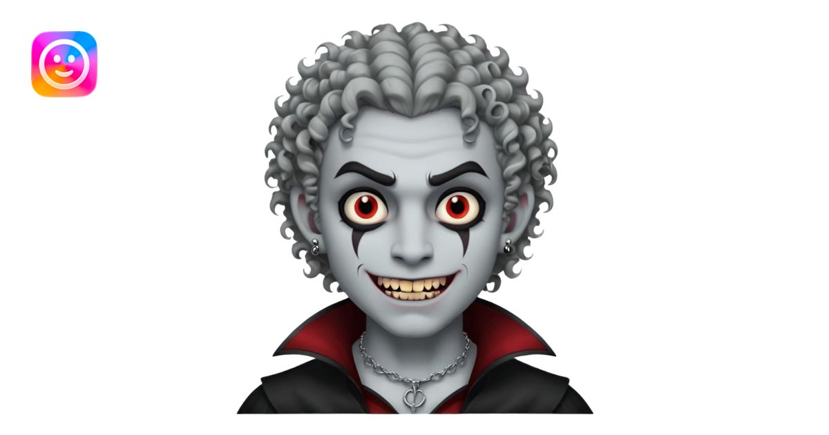 Vampire with grey skin, fanged teeth, piercings on eyebrow, two dermal ...