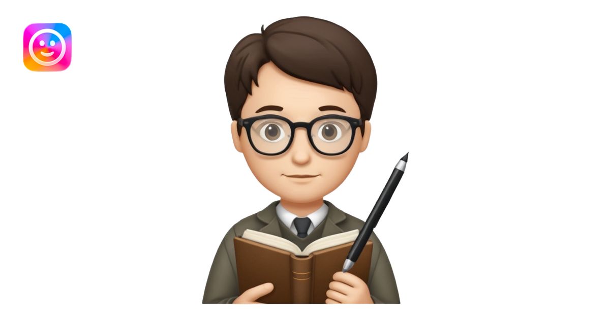 writer holding pen and book, wearing glasses emoji | AI Emoji Generator
