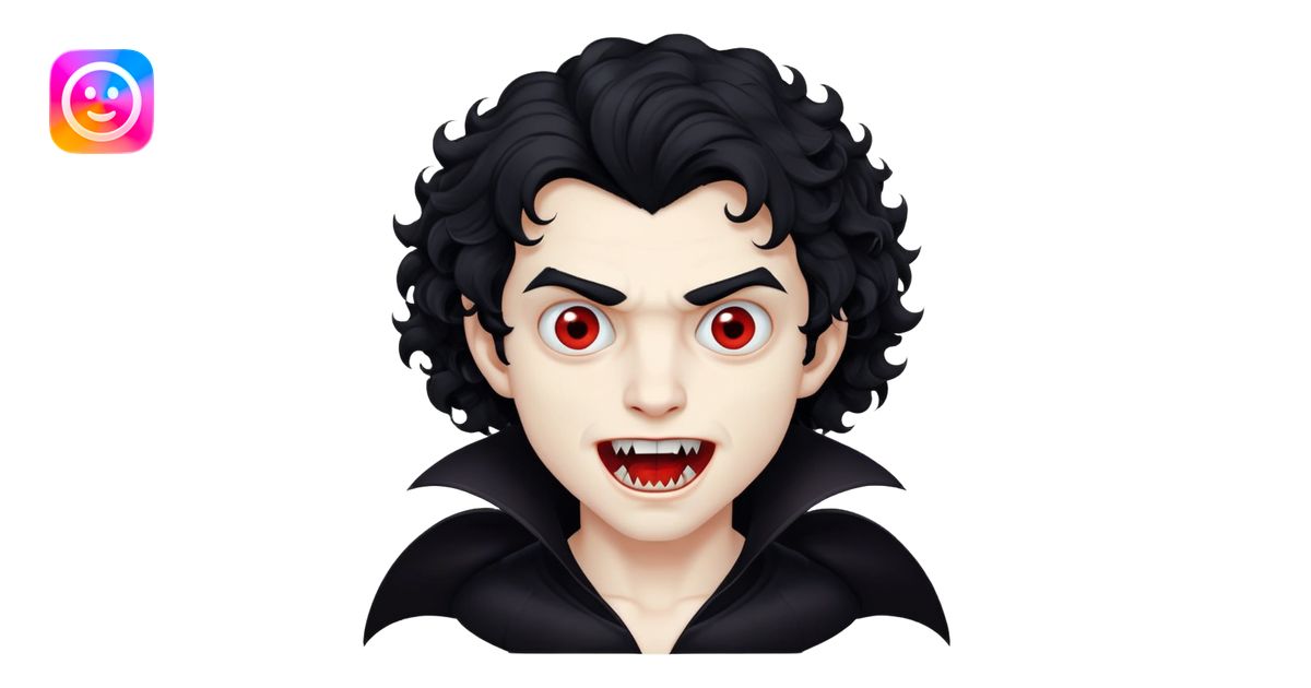 vampire boy with medium-length curly black hair showing fangs emoji ...