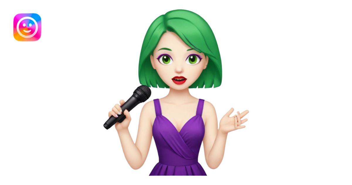 female joker with dress, microphone, singing emoji | AI Emoji Generator