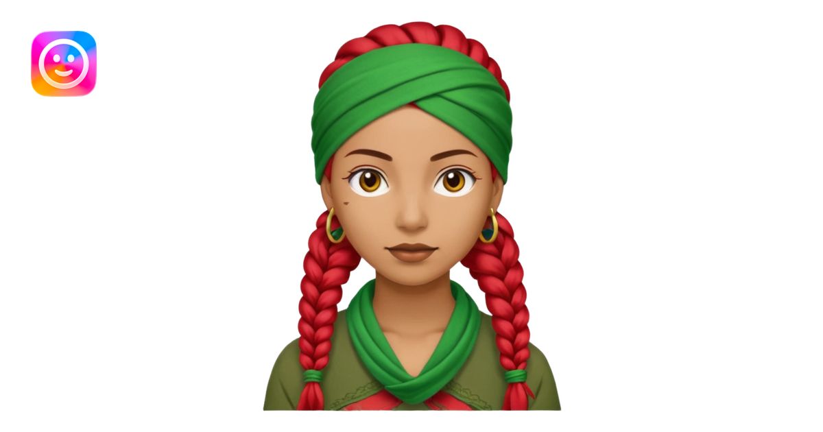 woman with red braids and a green bandana emoji | AI Emoji Generator