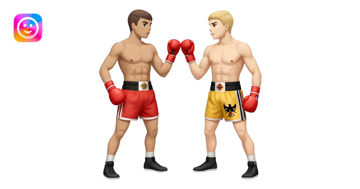 a sideways view of two boxers squaring up, one should have the flag of ...