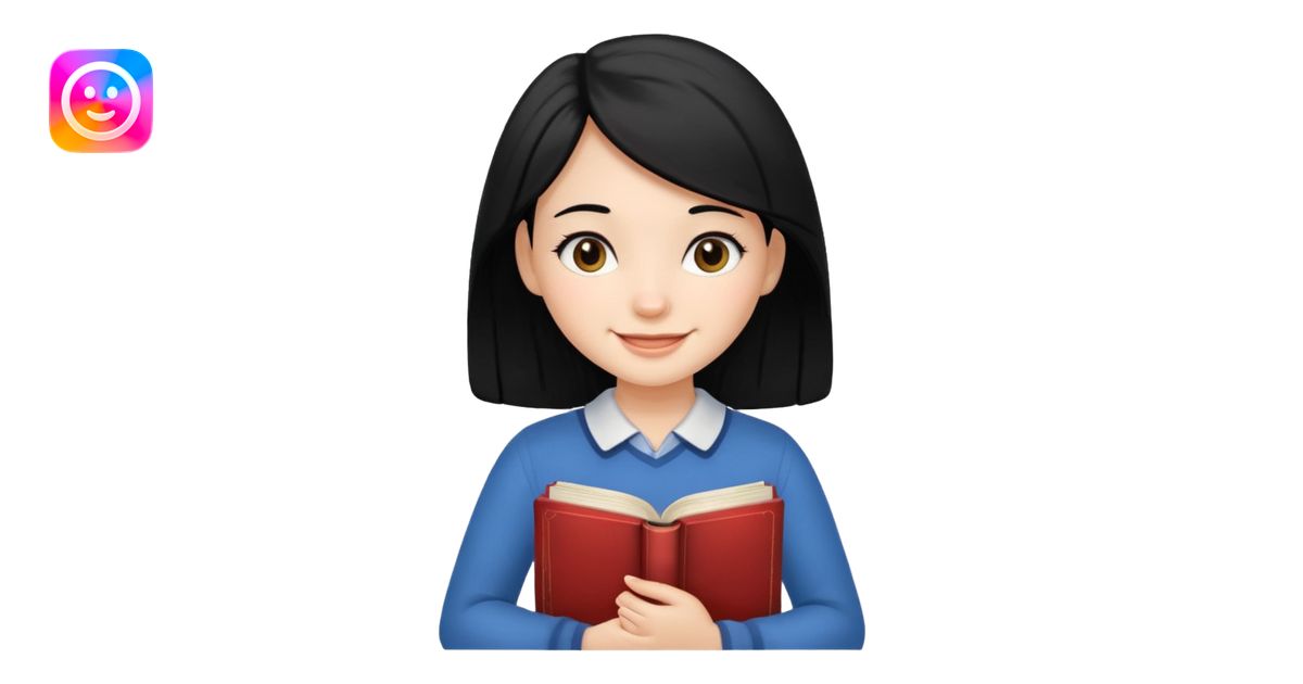 girl with black hair walking with book in hand emoji | AI Emoji Generator