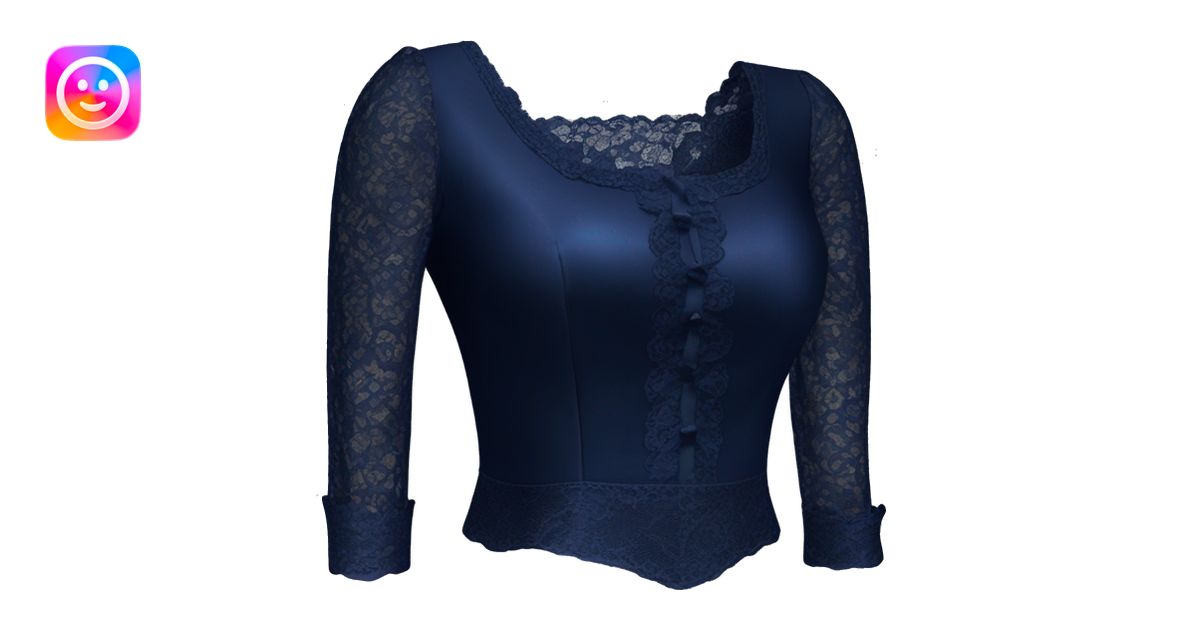 Realistic isolated side view of a dark navy blue shiny silk lace low ...