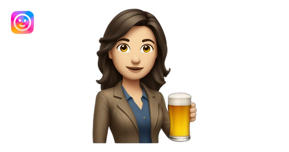 Brunette Journalist with a beer emoji | AI Emoji Generator