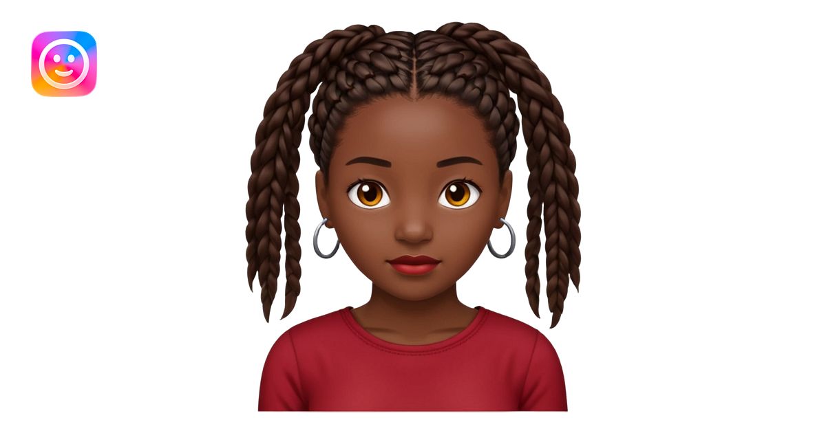 Black girl with box braids and a dark red top emoji | AI Emoji Generator