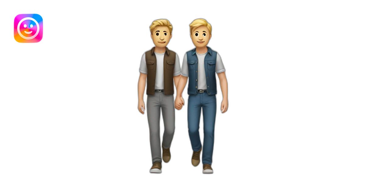 Two white guys holding hands walking emoji | AI Emoji Generator