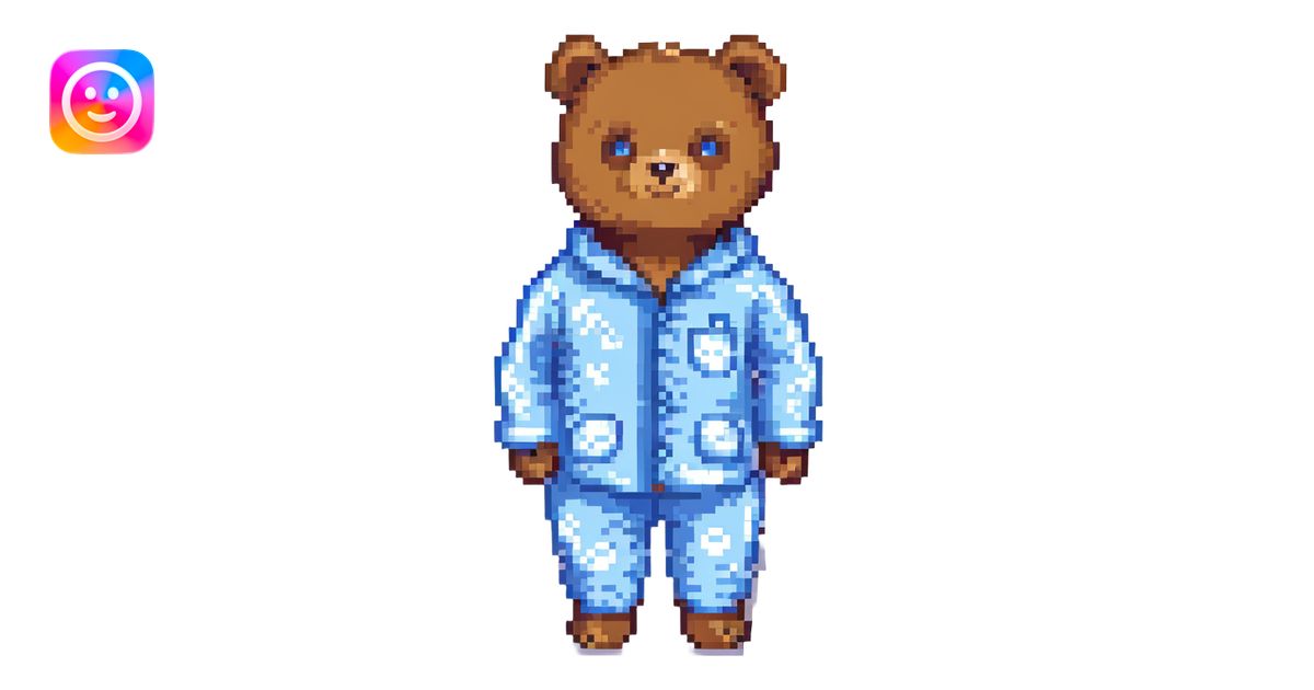 bear in blue pajamas pixel art illustration | AI Emoji Generator