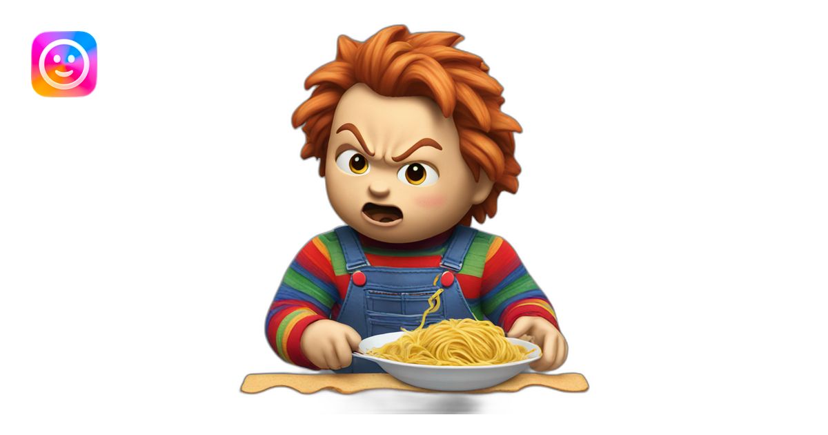 Chucky eating spaghetti emoji | AI Emoji Generator