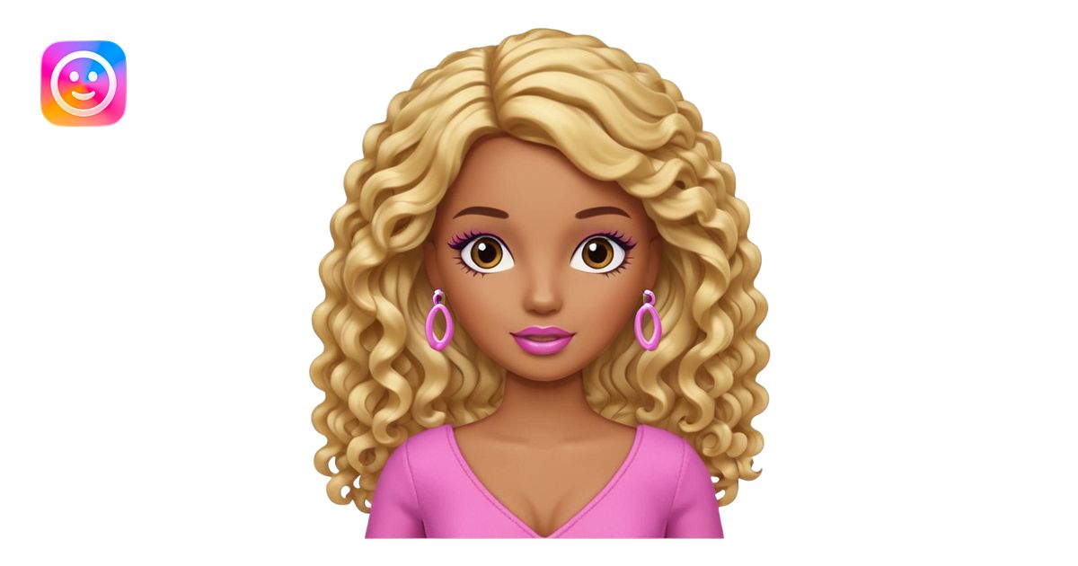 brown skin long curly blonde barbie with long lashes emoji | AI Emoji ...