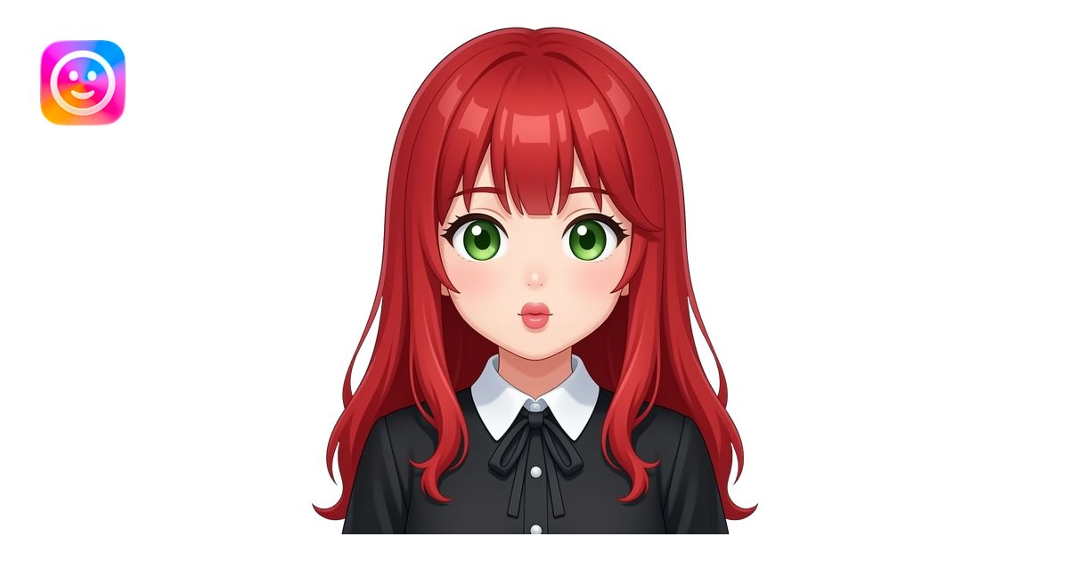 anime girl smooch red hair green eyes black blouse with white collar ...