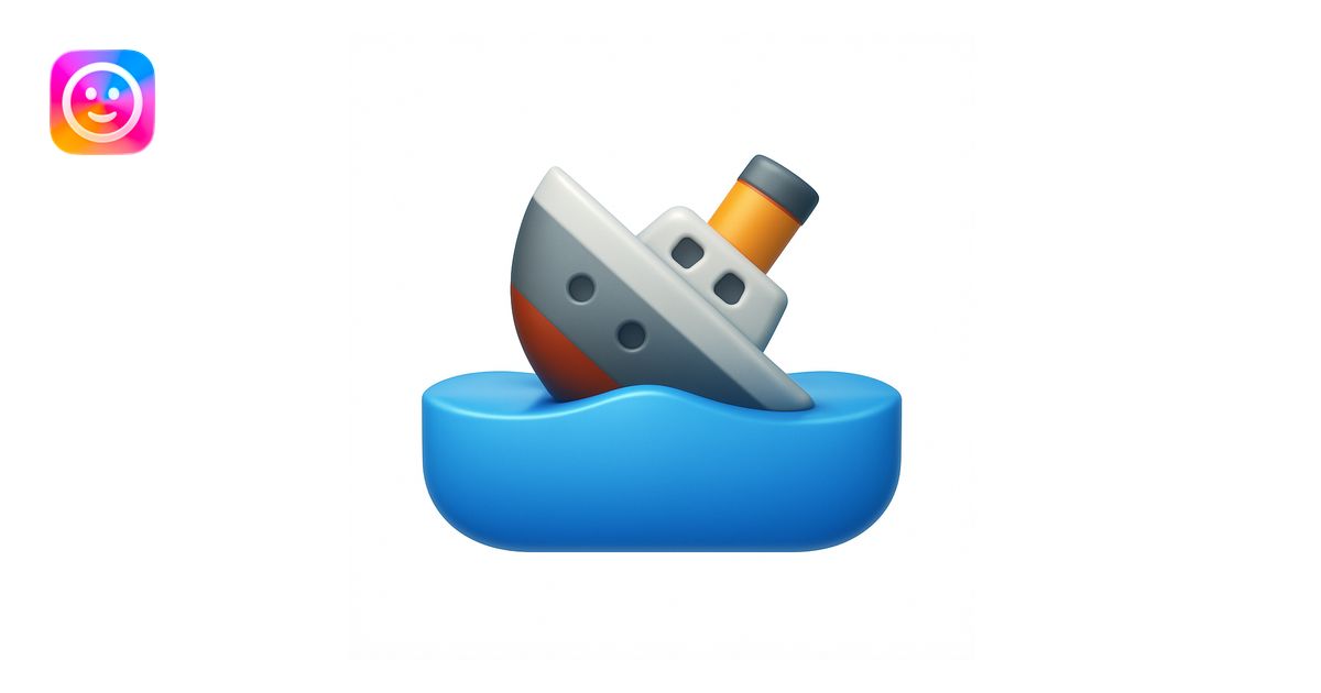 A 3D emoji in iOS emoji aesthetic style of a ship almost completely ...