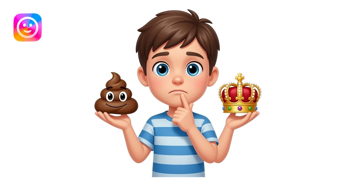 MAKE AN EMOJI AN BOY IN ONE HAND POOP IN ONE HAND CROWN . AND THINING ...